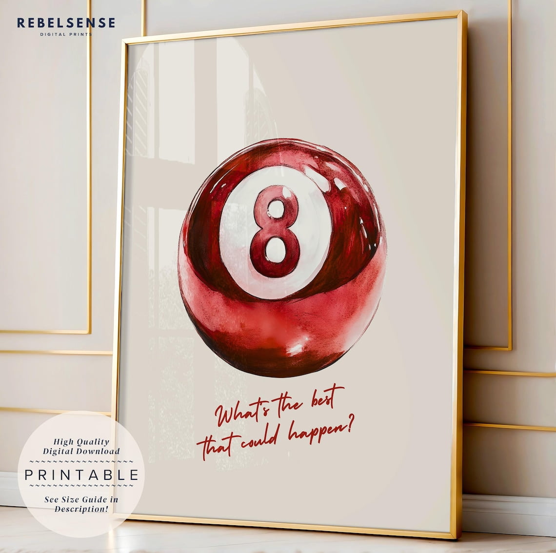 Dopaprint UNFRAMED PAPER POSTER 8 Pool Ball Print, Red Lucky Me Poster ...