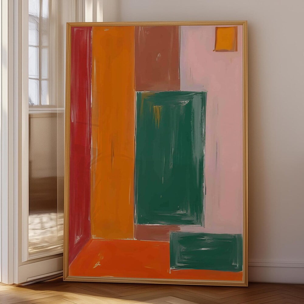 Dopaprint UNFRAMED PAPER POSTER Abstract Geometric Art Green And Orange ...