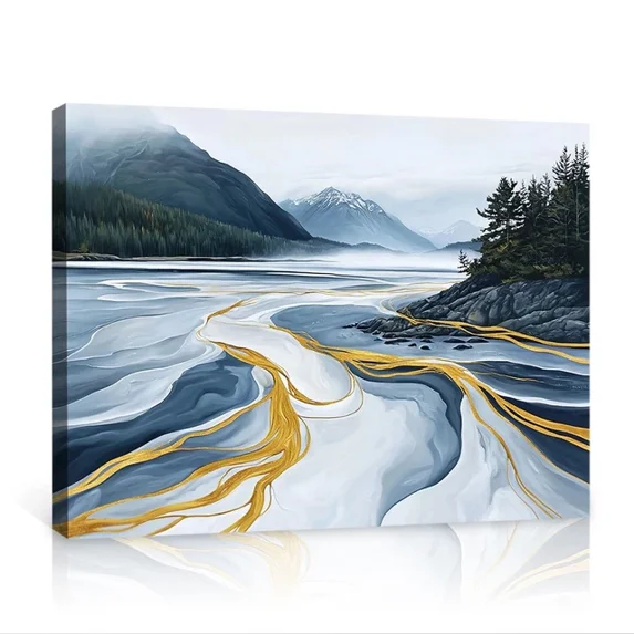 Dopaprint UNFRAMED PAPER POSTER Abstract Landscape Wall Art Gold Line ...