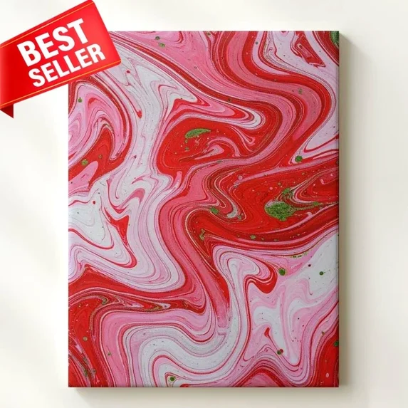 Dopaprint UNFRAMED PAPER POSTER Abstract Marbled Red Pink Poster Green ...