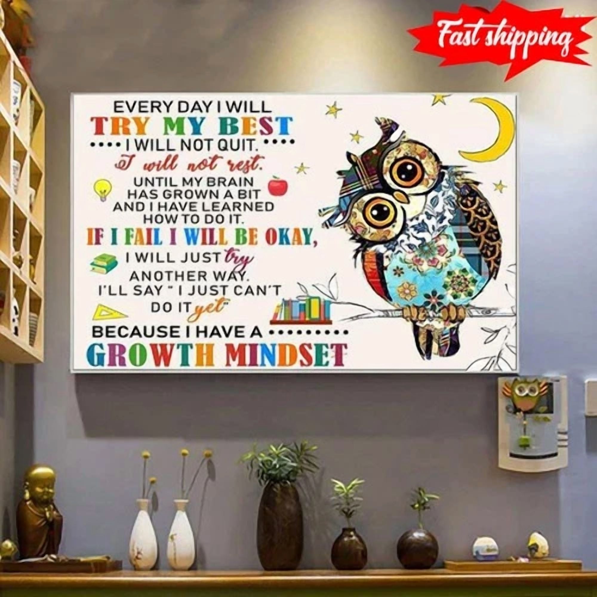 Dopaprint UNFRAMED PAPER POSTER Adorable Owl Growth Mindset Everyday I ...