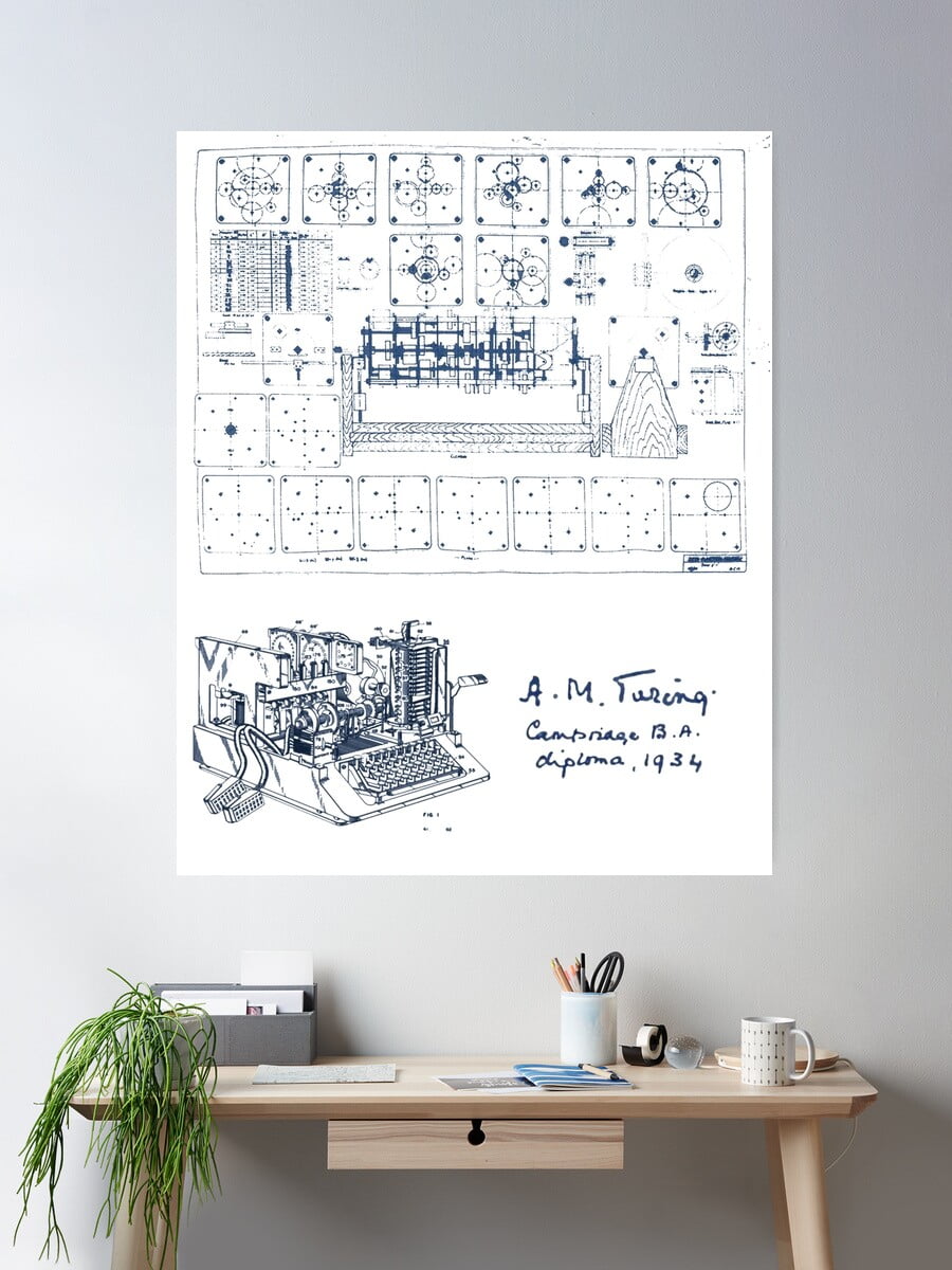 Dopaprint UNFRAMED PAPER POSTER Alan Turing Machine Blueprint Poster ...
