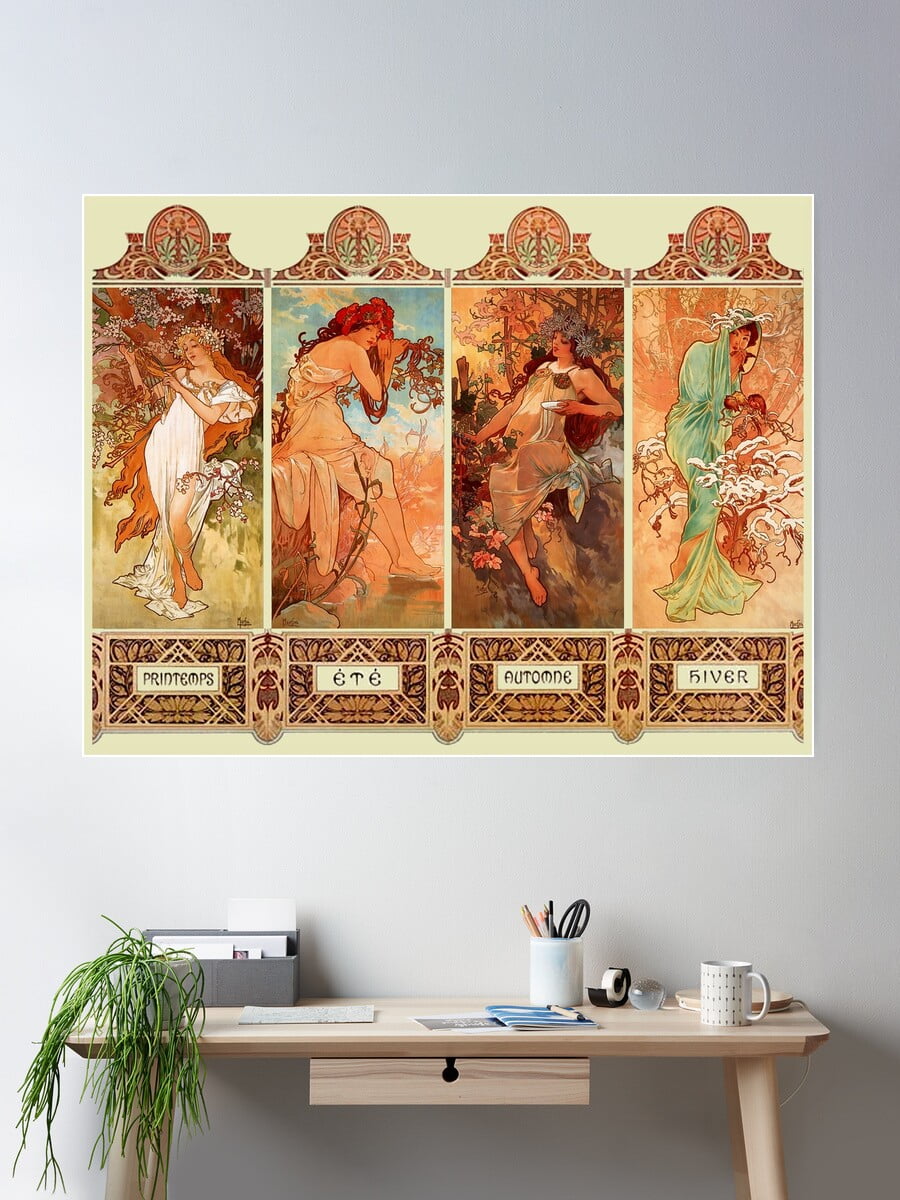 Dopaprint UNFRAMED PAPER POSTER Alphonse Mucha Four Seasons Art Nouveau ...