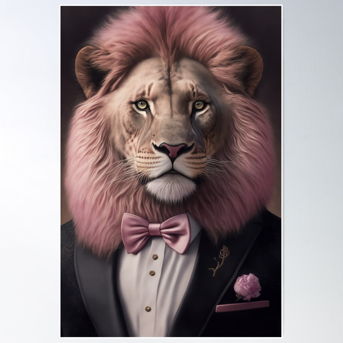 Dopaprint UNFRAMED PAPER POSTER Anthropomorphic Handsome Pink Lion In A ...