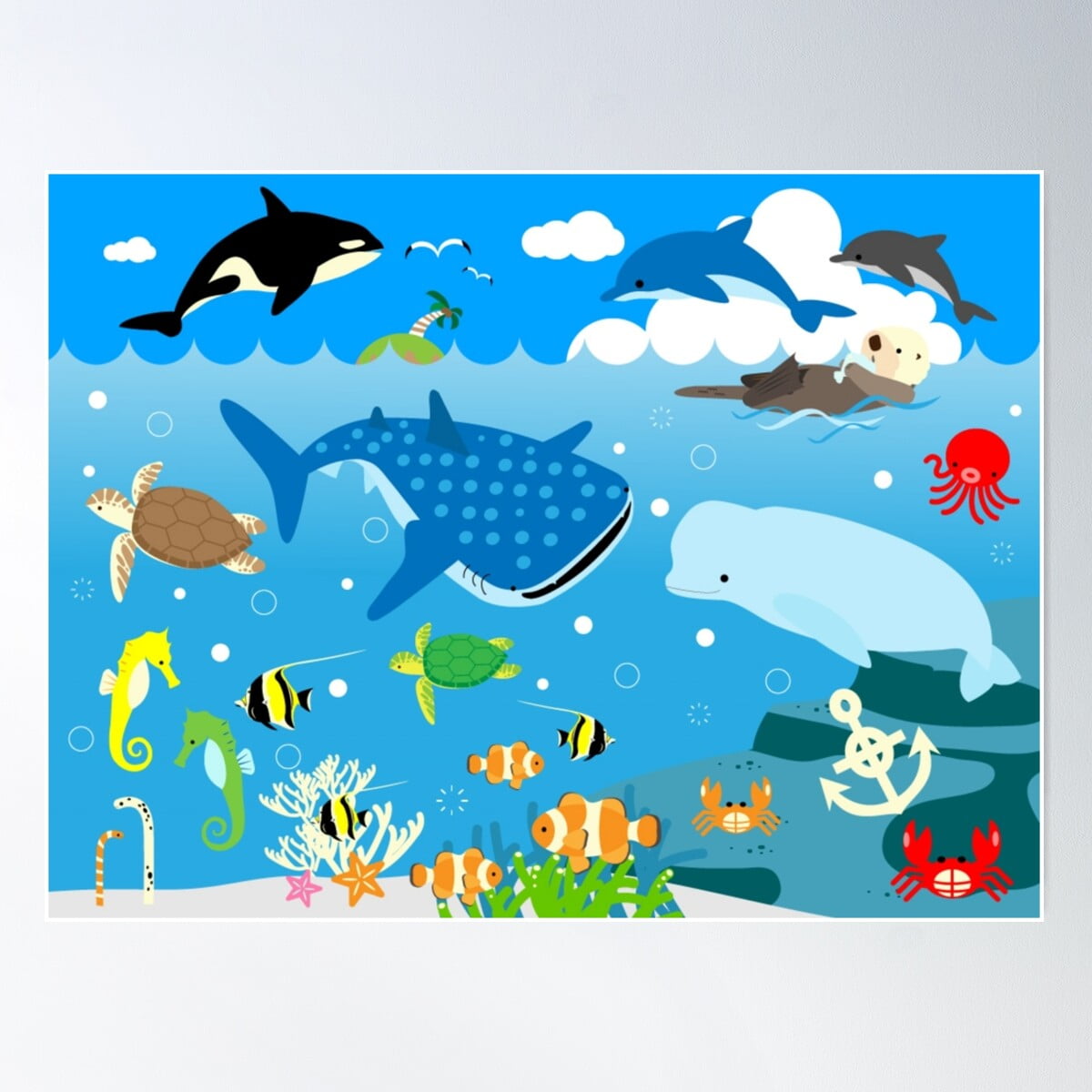 Dopaprint UNFRAMED PAPER POSTER Aquatic Animal Pattern Poster Wall Art ...