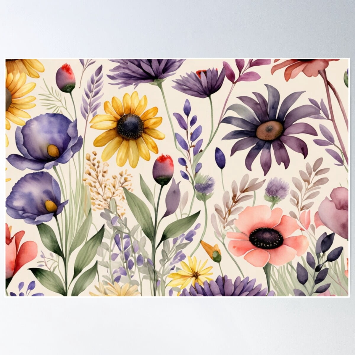 Dopaprint UNFRAMED PAPER POSTER Artistic Watercolor Style Floral ...
