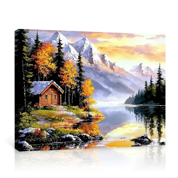 Dopaprint UNFRAMED PAPER POSTER Autumn Lake Cabin Wall Art Print Nature ...