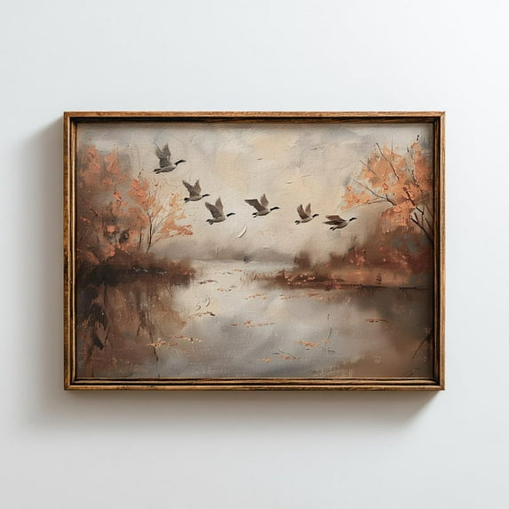 Dopaprint UNFRAMED PAPER POSTER Autumn Lake Landscape, Flock Of Geese ...