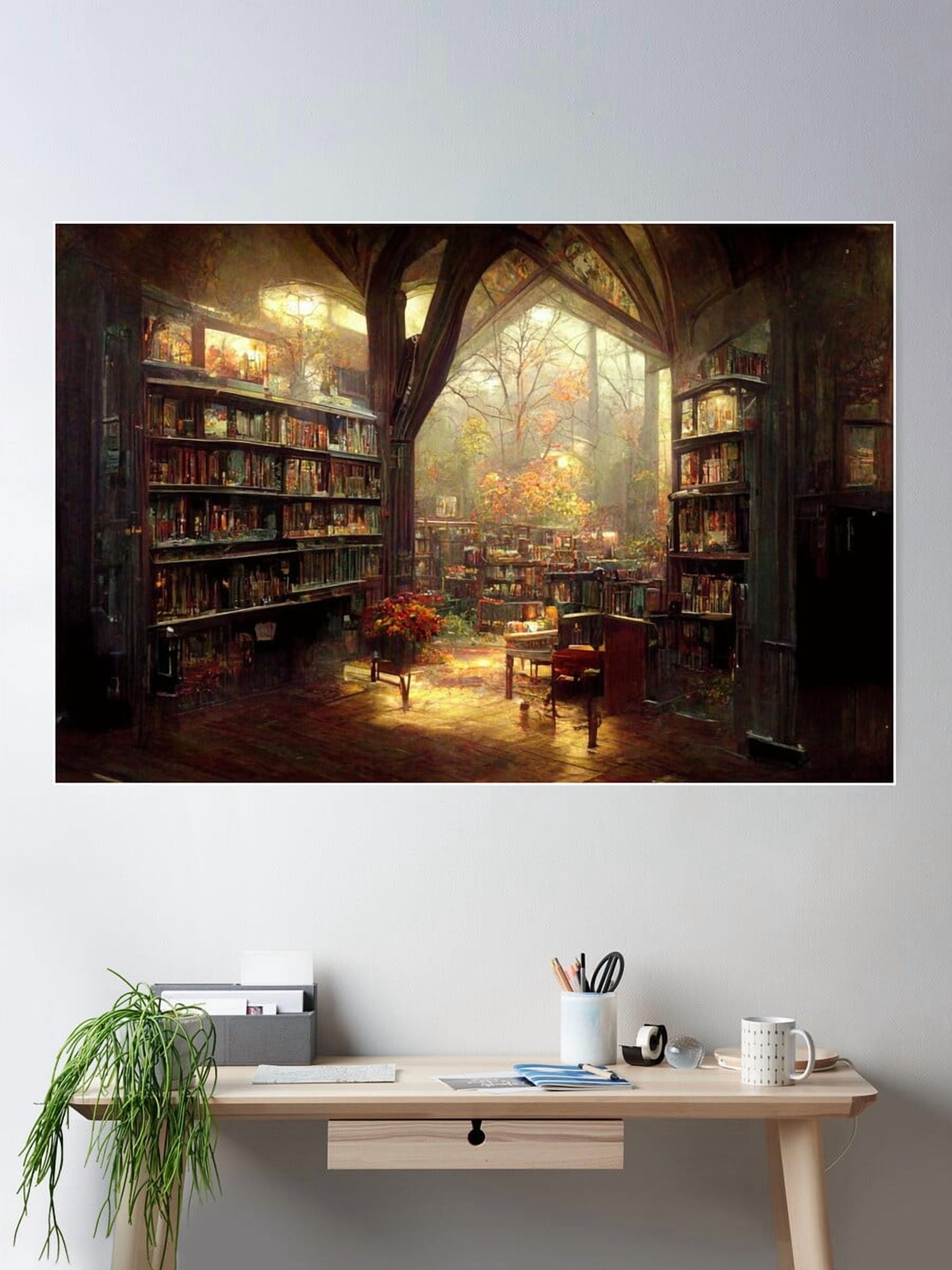 Dopaprint UNFRAMED PAPER POSTER Autumn Library Poster Wall Art, Modern ...