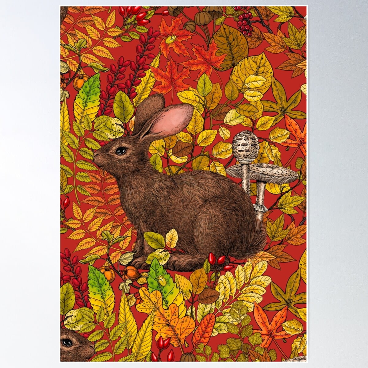 Dopaprint UNFRAMED PAPER POSTER Autumn Rabbit On Red Poster Wall Art ...