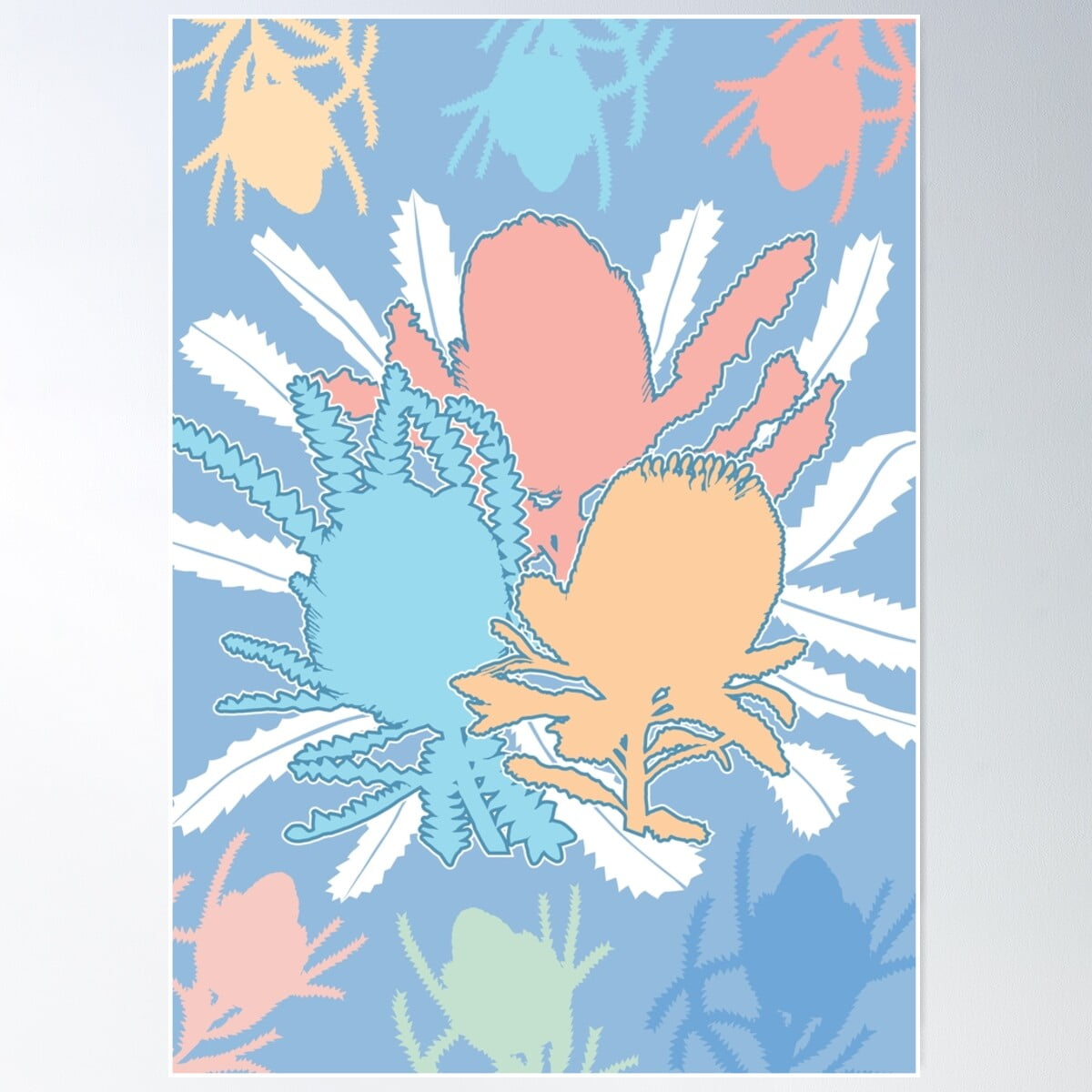 Dopaprint UNFRAMED PAPER POSTER Banksia Australian Flowers Pink Blue ...