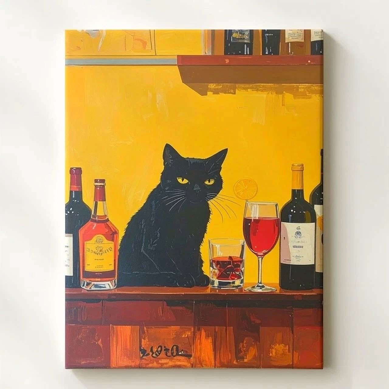 Dopaprint UNFRAMED PAPER POSTER Bar Cat Minimalist Black Cat With Wine ...