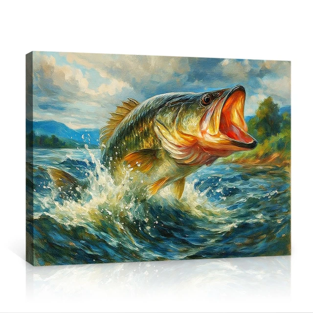 Dopaprint UNFRAMED PAPER POSTER Bass Fish Jumping Water Wall Art Poster ...