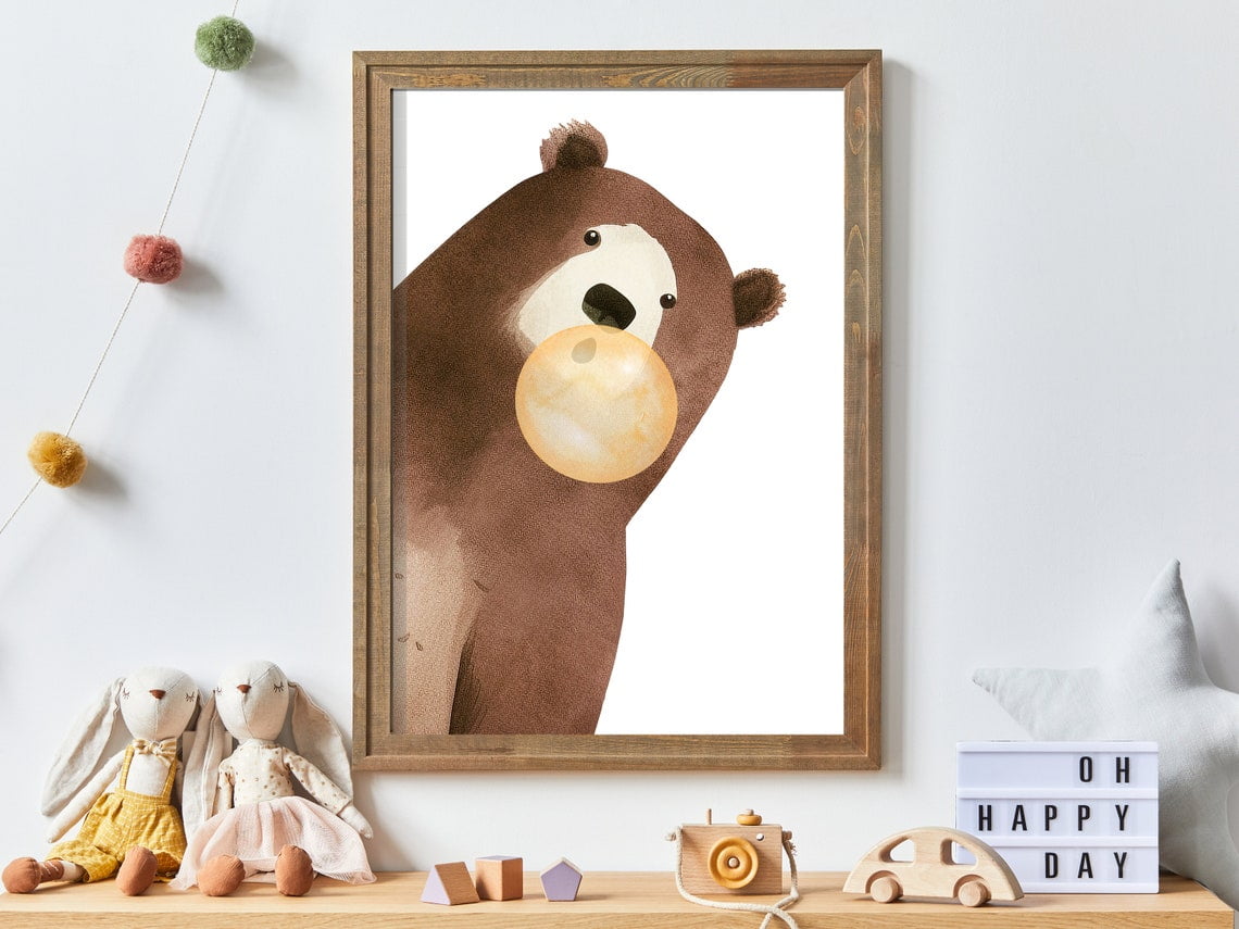 Dopaprint UNFRAMED PAPER POSTER Bear Bubbles, Animals Bubblegum ...