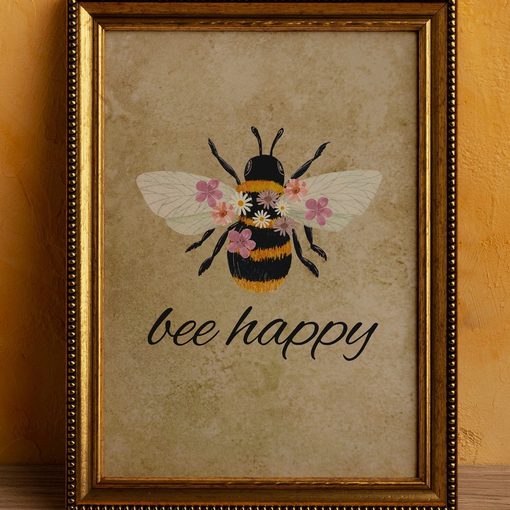 Dopaprint UNFRAMED PAPER POSTER Bee Happy Vintage Wall Decor, Room Wall ...