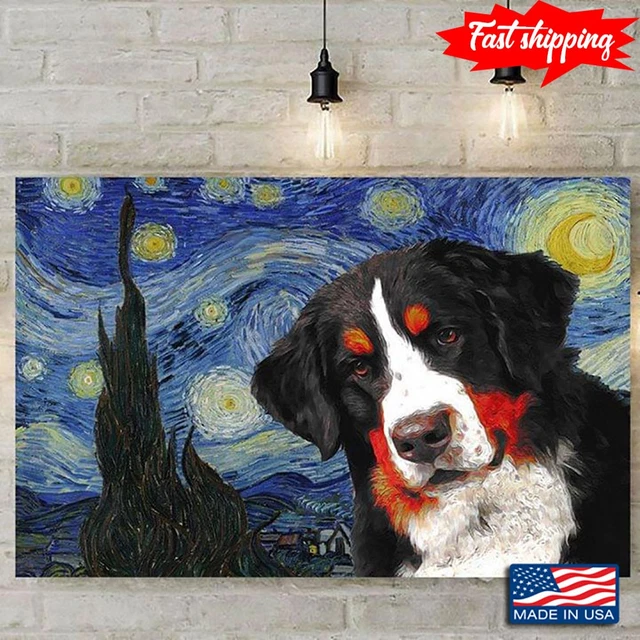 Dopaprint UNFRAMED PAPER POSTER Bernese Mountain In The Starry Night Vincent Van Gogh Art ...