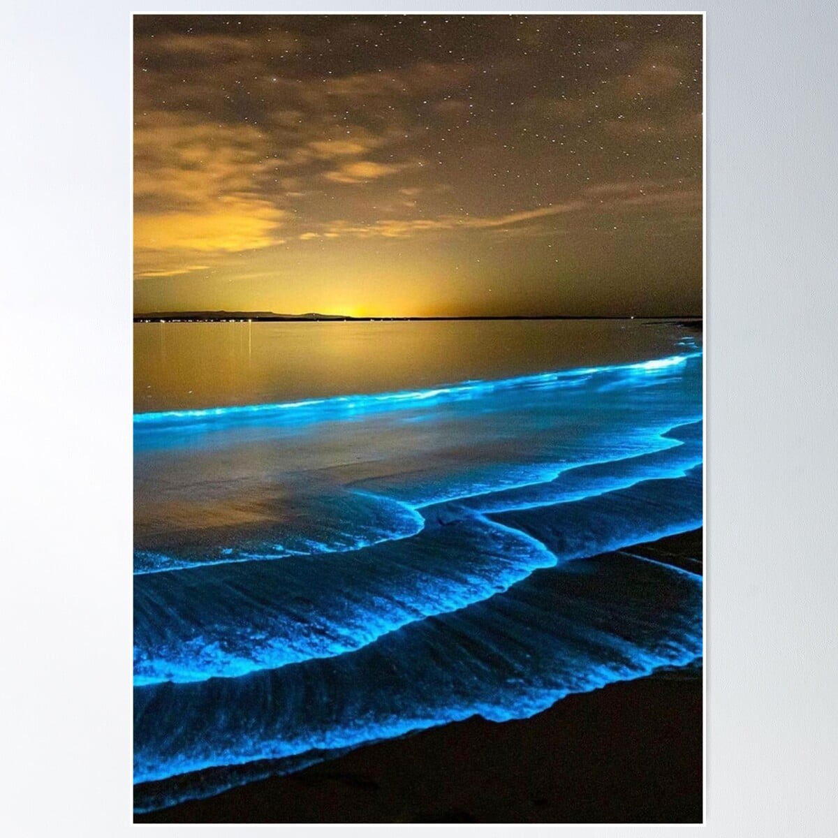 Dopaprint UNFRAMED PAPER POSTER Bioluminescent Plankton Ocean Waves ...