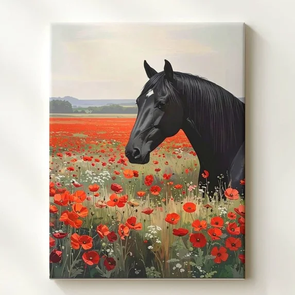 Dopaprint UNFRAMED PAPER POSTER Black Horse & Poppy Field ...
