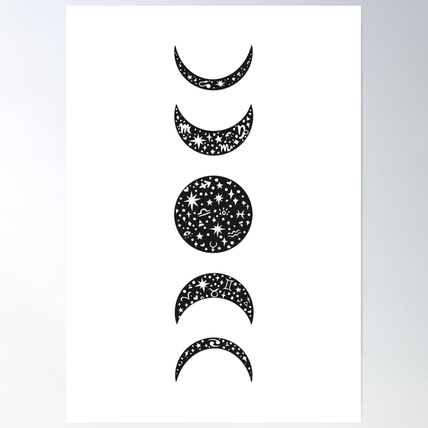 Dopaprint UNFRAMED PAPER POSTER Black And White Moon Phases Poster Wall ...