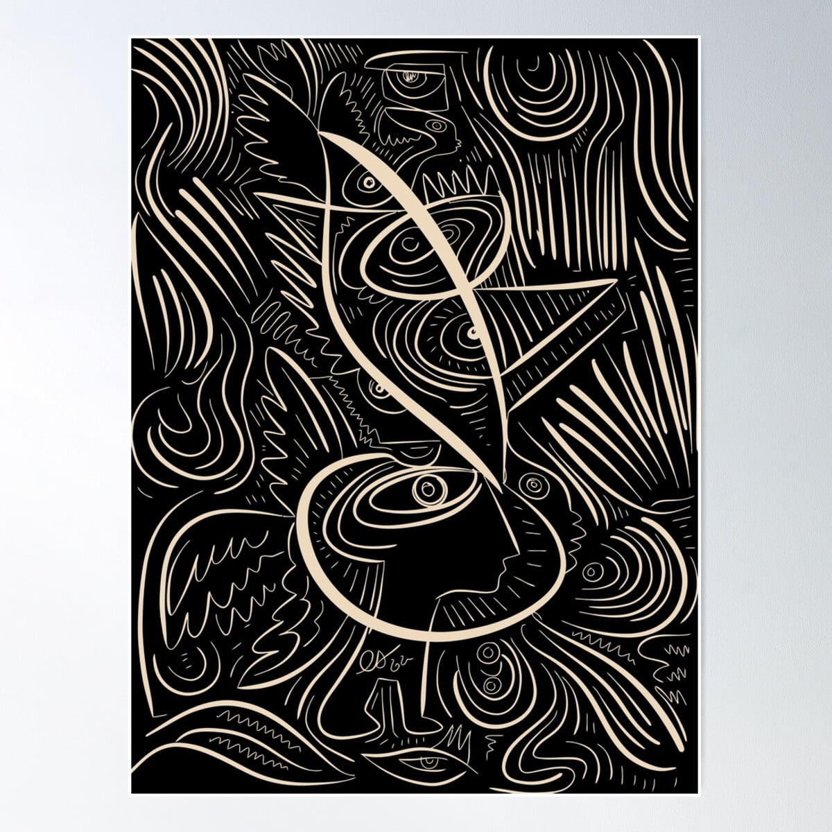 Dopaprint UNFRAMED PAPER POSTER Black And White Tribal Graffiti Line ...