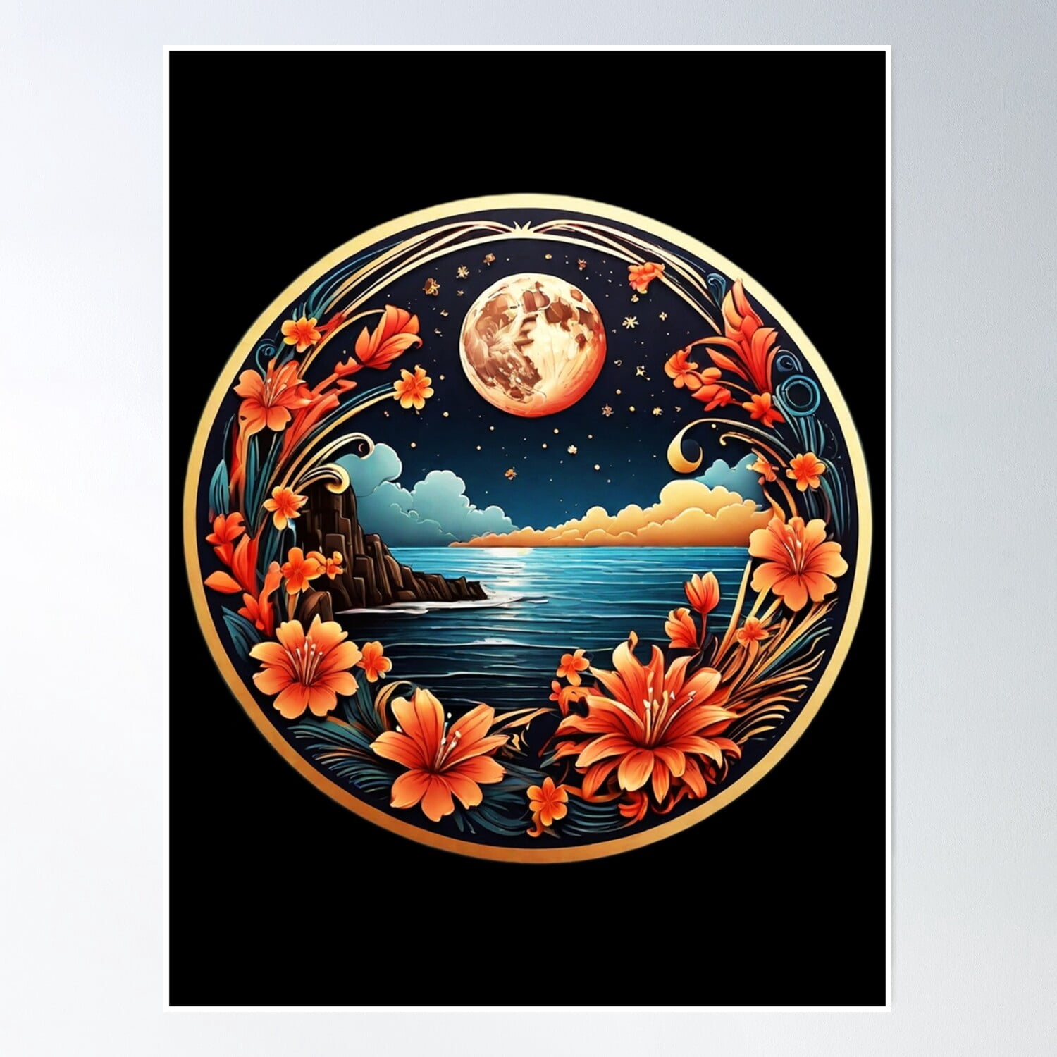 Dopaprint UNFRAMED PAPER POSTER Bloom Theory Blood Moon Over Pacific ...