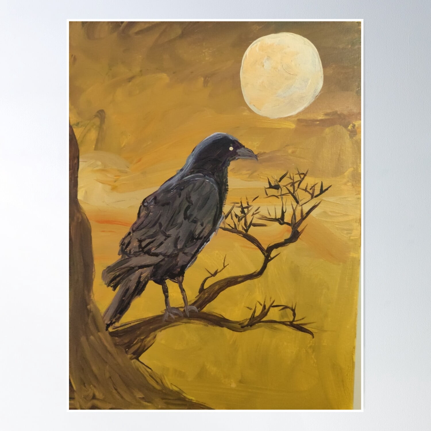 Dopaprint UNFRAMED PAPER POSTER Bloom Theory Raven On Branch Against ...