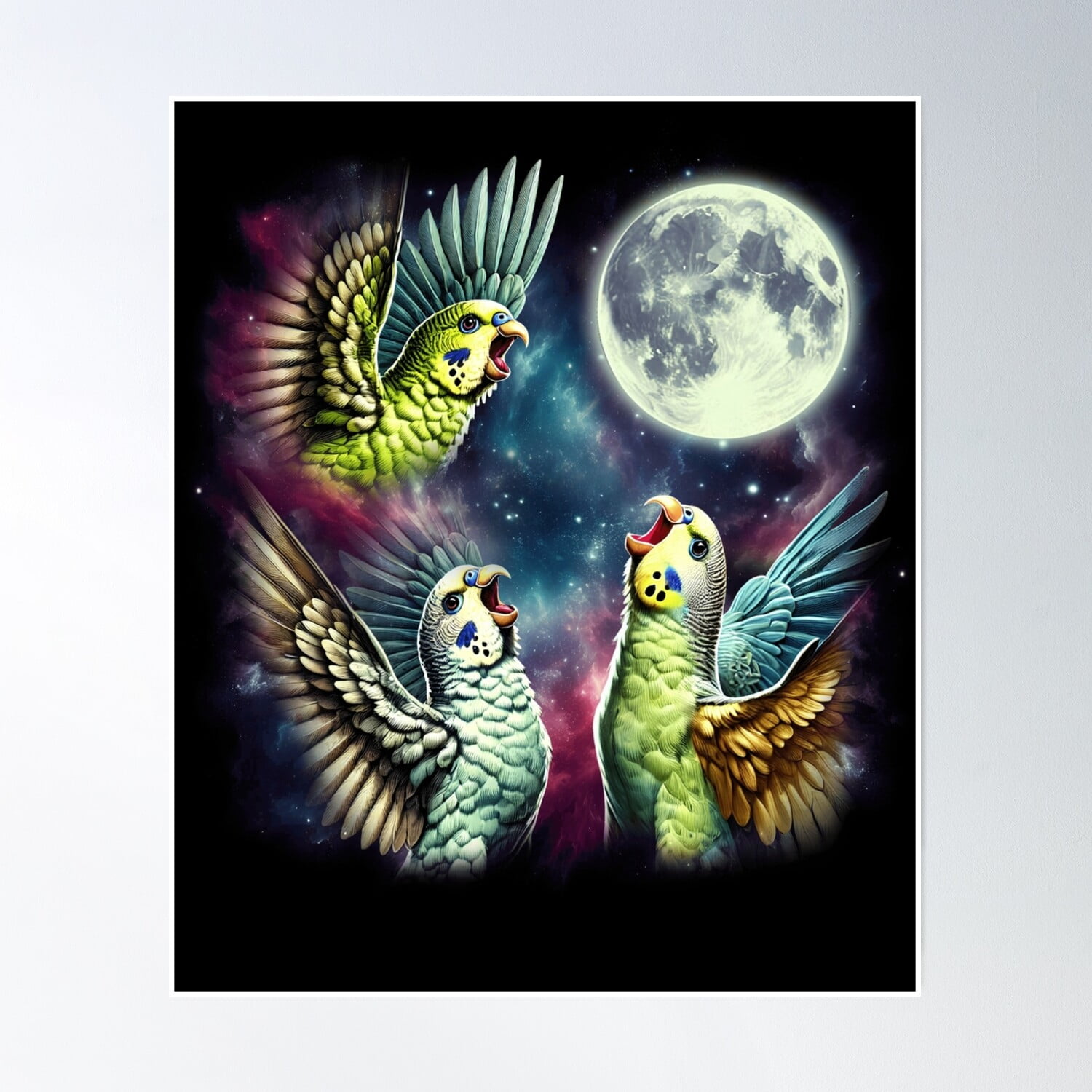 Dopaprint UNFRAMED PAPER POSTER Bloom Theory Three Parakeets Howling At ...
