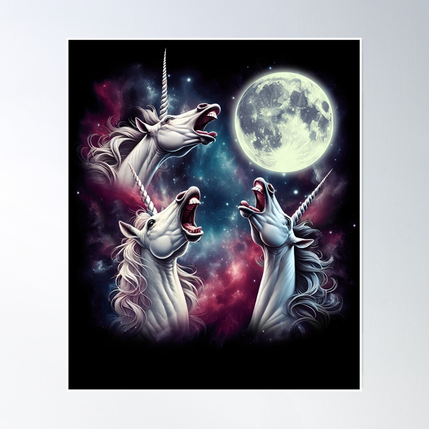 Dopaprint UNFRAMED PAPER POSTER Bloom Theory Three Unicorns Howling At ...