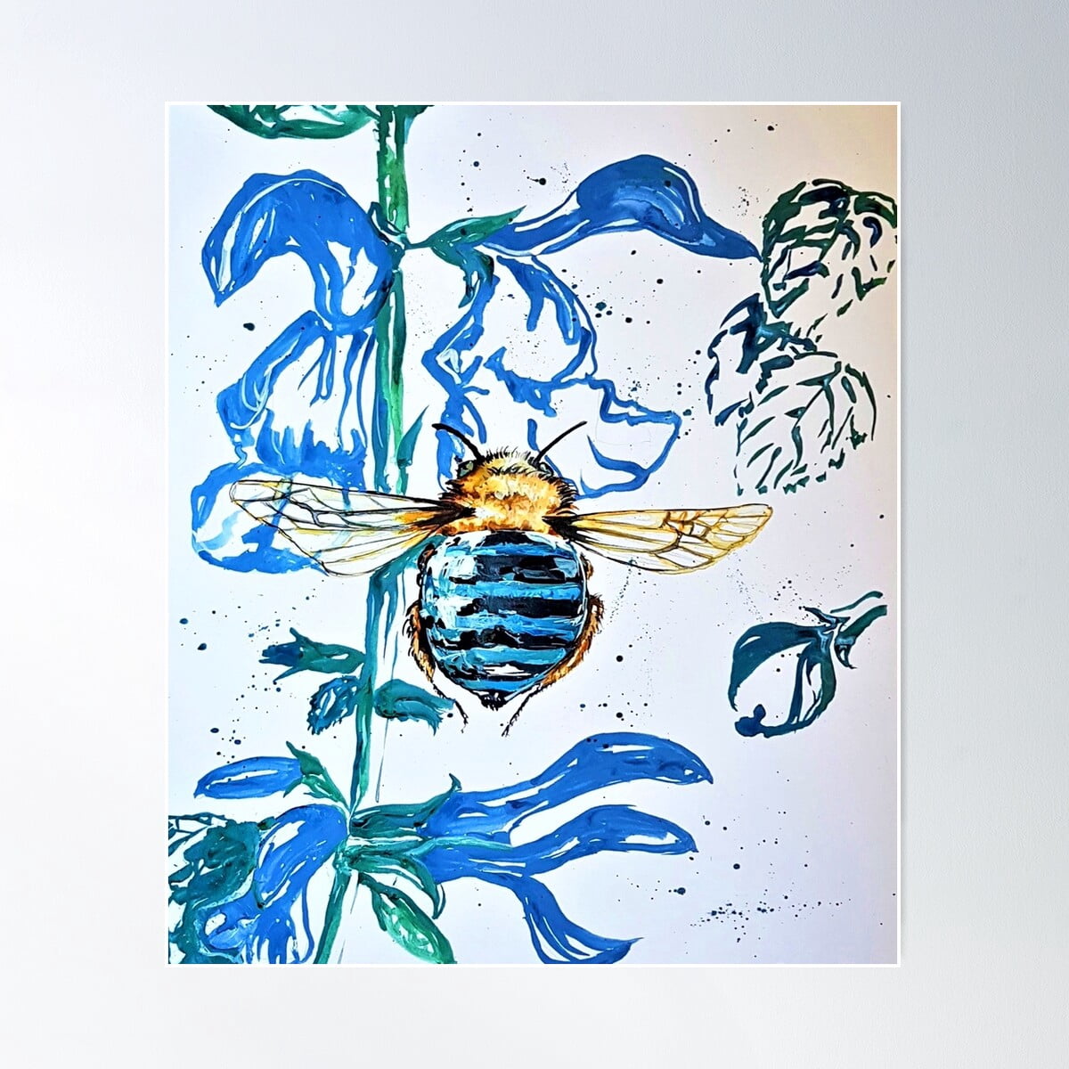 Dopaprint UNFRAMED PAPER POSTER Blue Banded Bee In Blue Salvia Ink Art ...