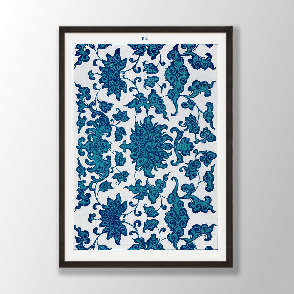 Dopaprint UNFRAMED PAPER POSTER Blue Floral Pattern Print No:5 - Blue ...