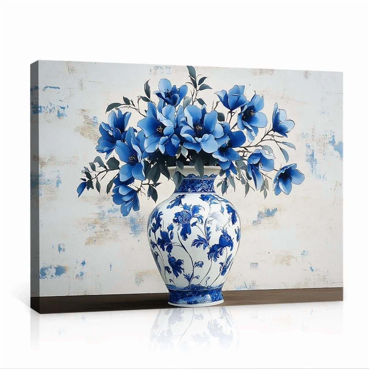 Dopaprint UNFRAMED PAPER POSTER Blue Floral Vase Wall Art Poster ...