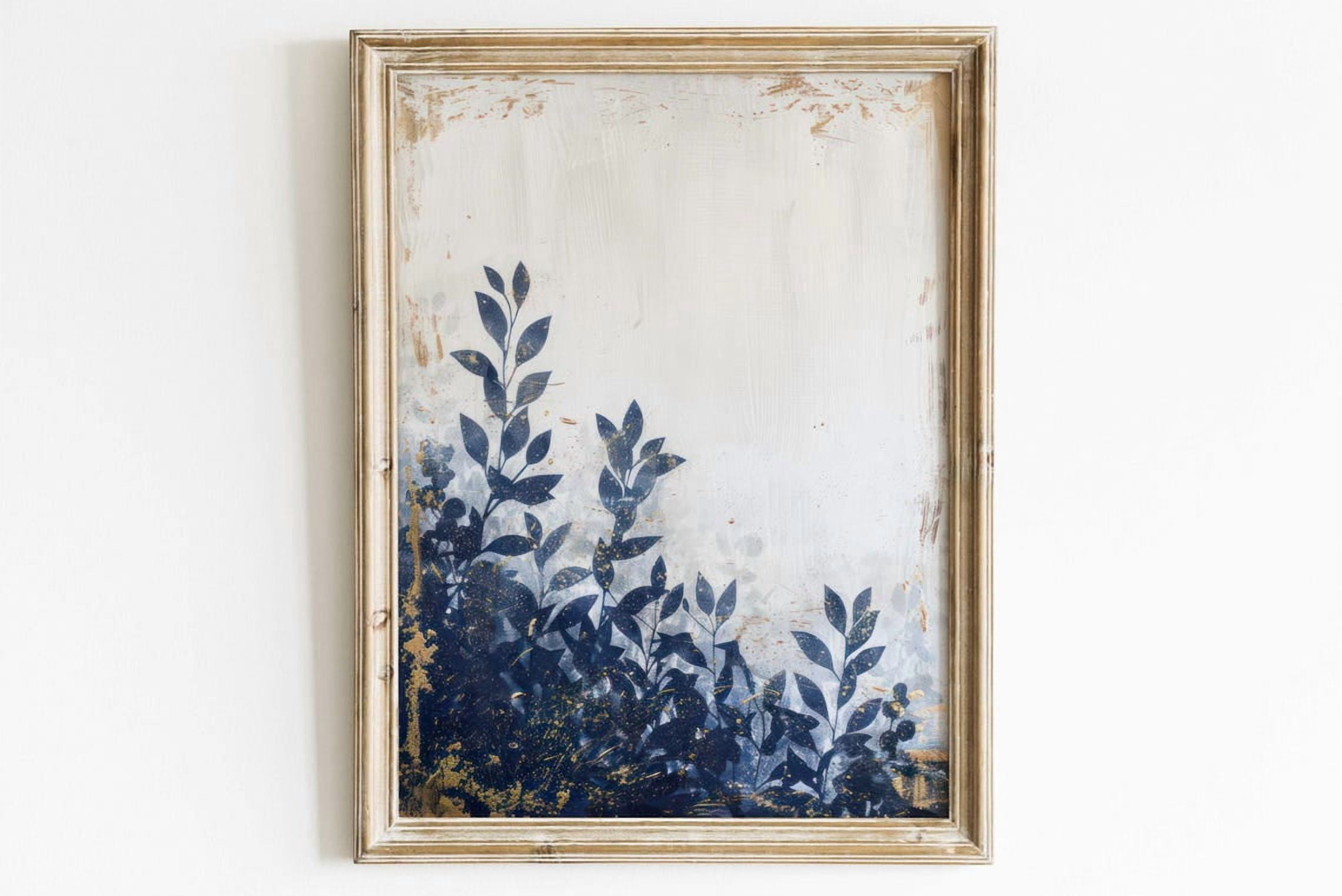 Dopaprint UNFRAMED PAPER POSTER Blue Leaves Wall Art, Gold And Blue Art ...