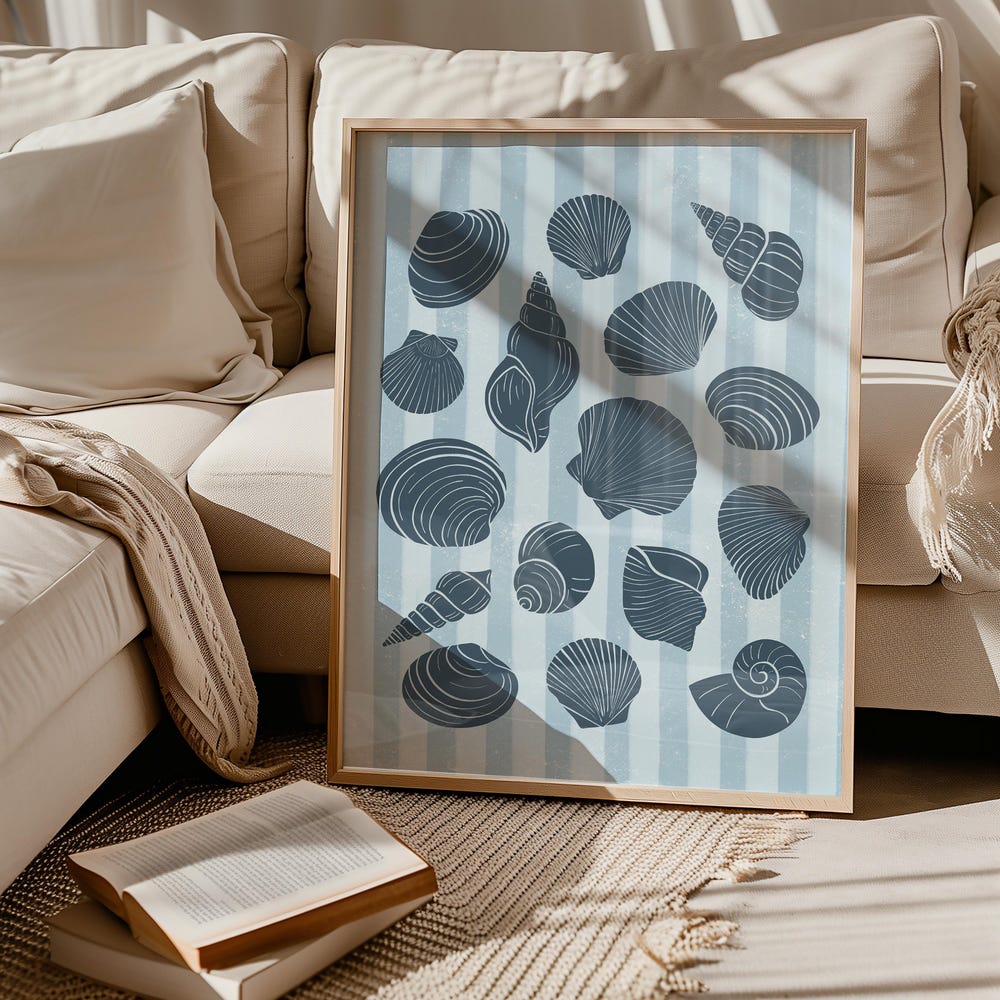 Dopaprint UNFRAMED PAPER POSTER Blue Seashell Art Print, Seashell Wall ...
