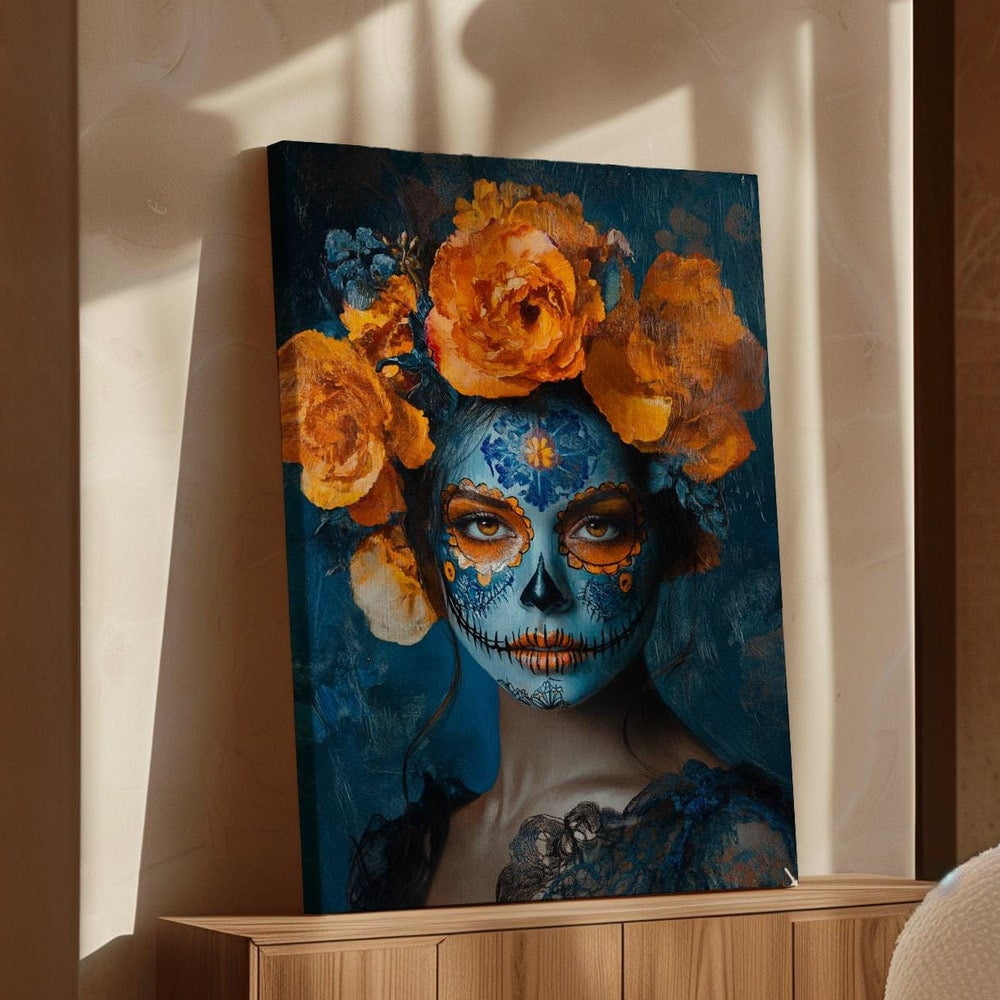 Dopaprint UNFRAMED PAPER POSTER Blue Sugar Skull With Orange Flowers ...