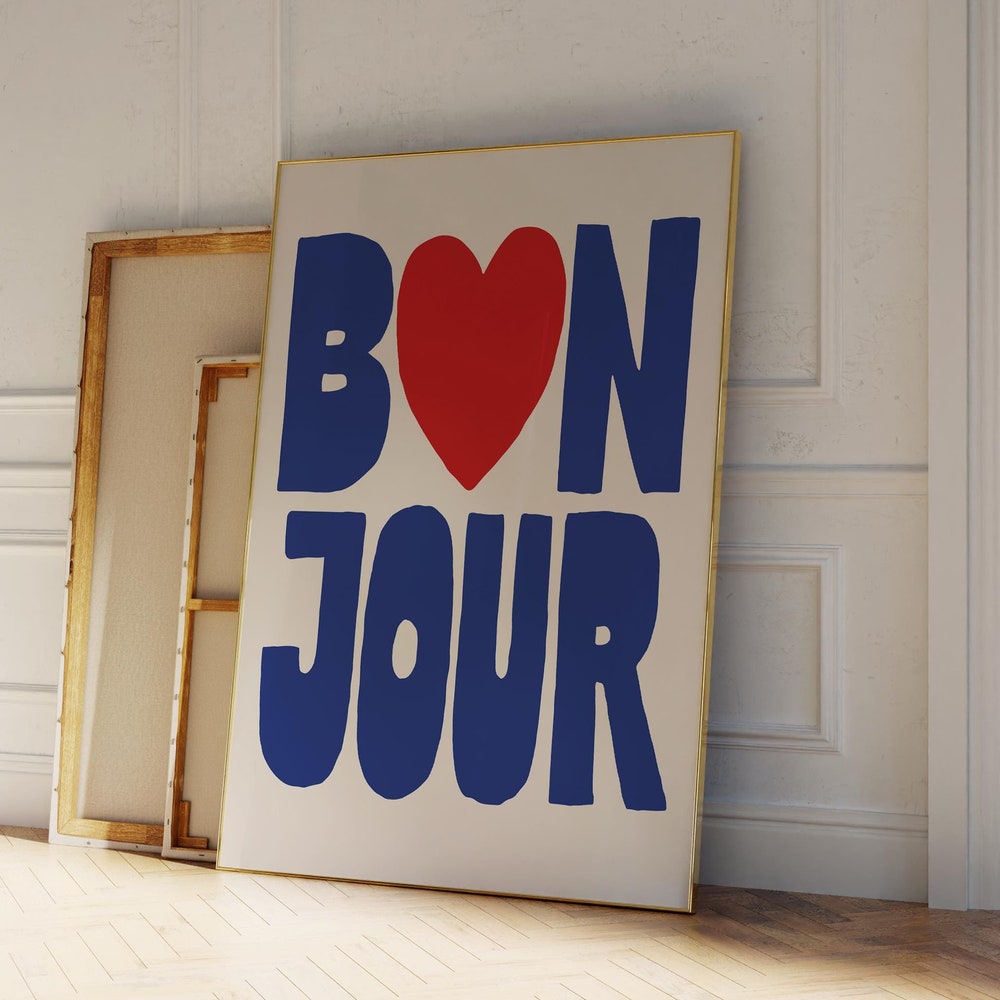 Dopaprint UNFRAMED PAPER POSTER Bonjour Sign Red & Blue Wall Art, Retro ...