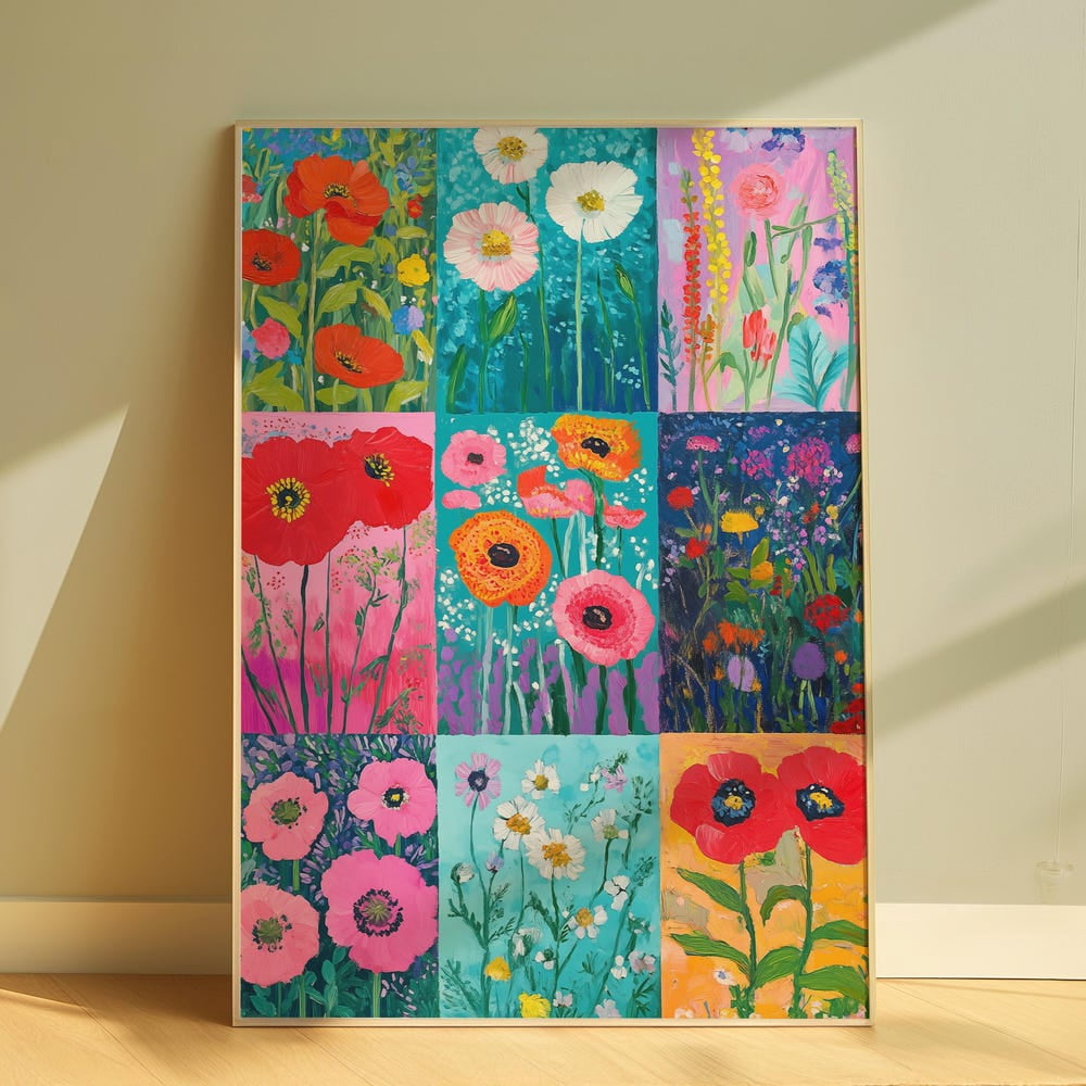 Dopaprint UNFRAMED PAPER POSTER Botanical Collage Painting Floral Art ...