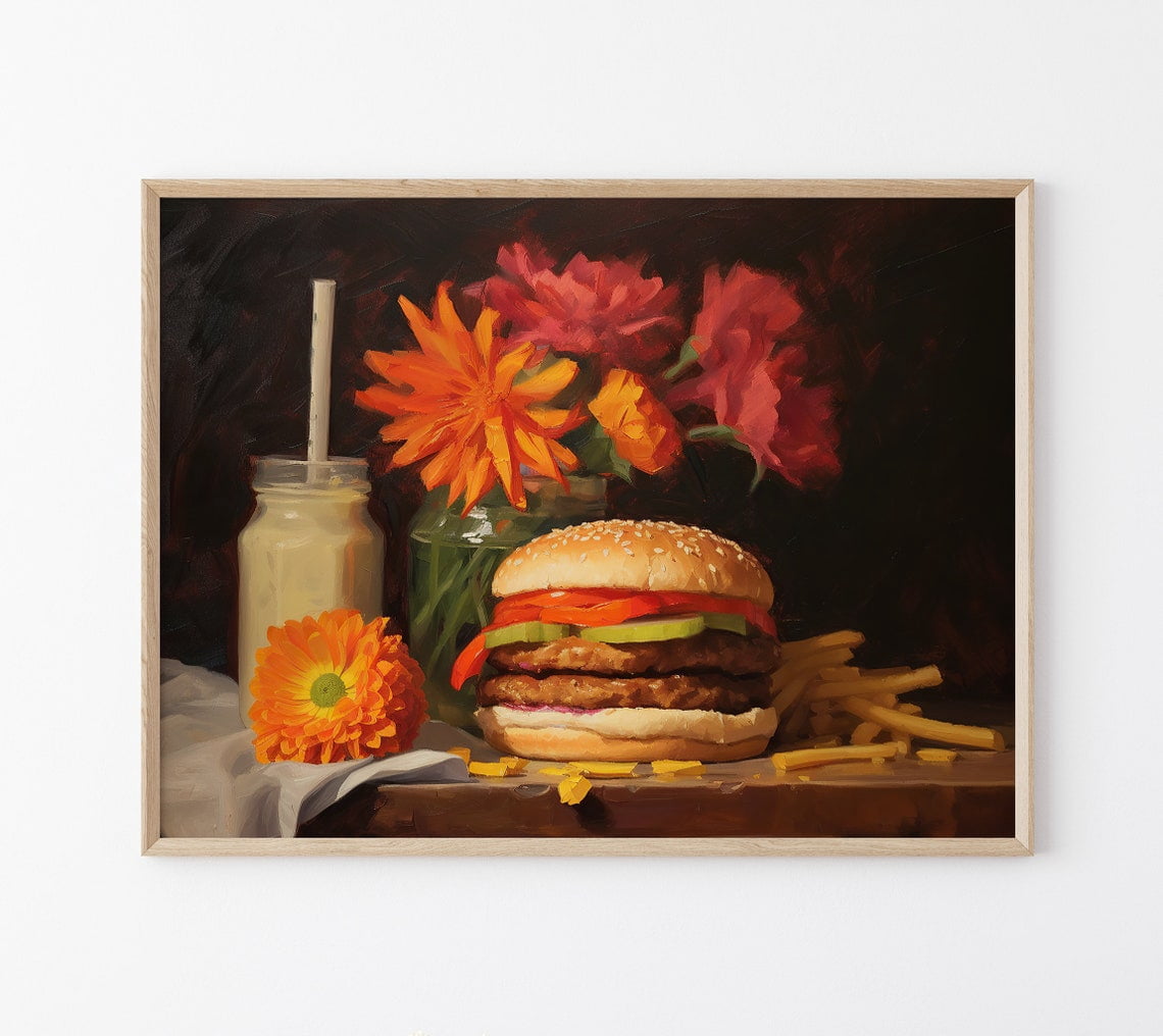 Dopaprint UNFRAMED PAPER POSTER Burger And Fries Dinner Date - Original ...