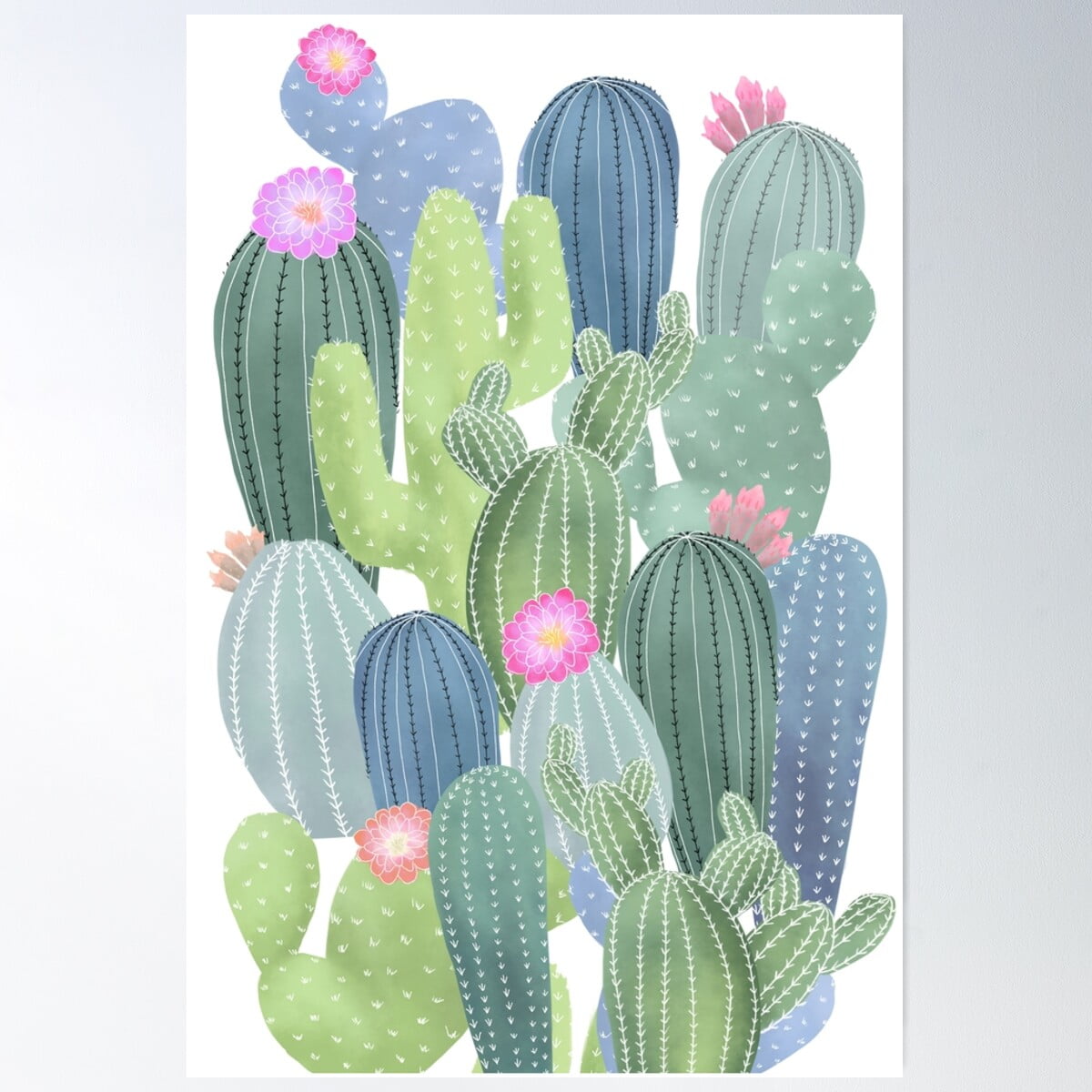 Dopaprint UNFRAMED PAPER POSTER Cacti Love, Watercolor Style Cactus ...