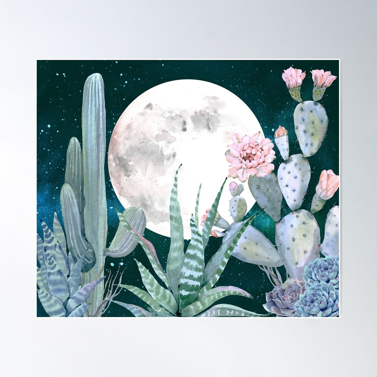Dopaprint UNFRAMED PAPER POSTER Cactus Nights Pretty Pink And Blue ...