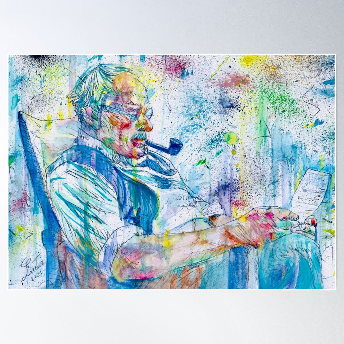 Dopaprint UNFRAMED PAPER POSTER Carl Jung Reading - Watercolor Style ...