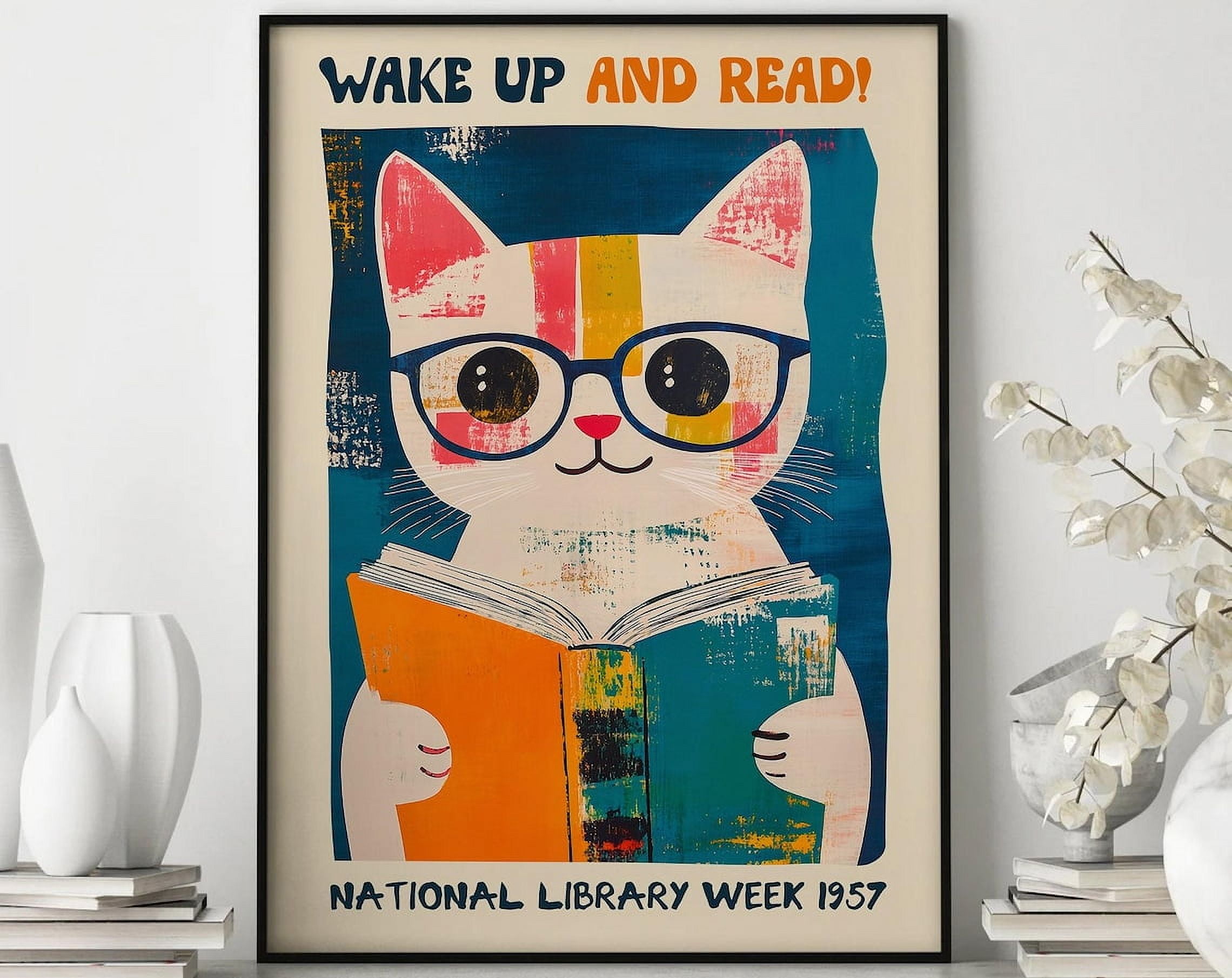 Dopaprint UNFRAMED PAPER POSTER Cat Reading Poster, Wake Up And Read ...