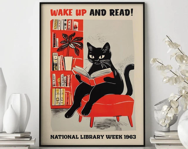 Dopaprint UNFRAMED PAPER POSTER Cat Reading Poster, Wake Up And Read ...