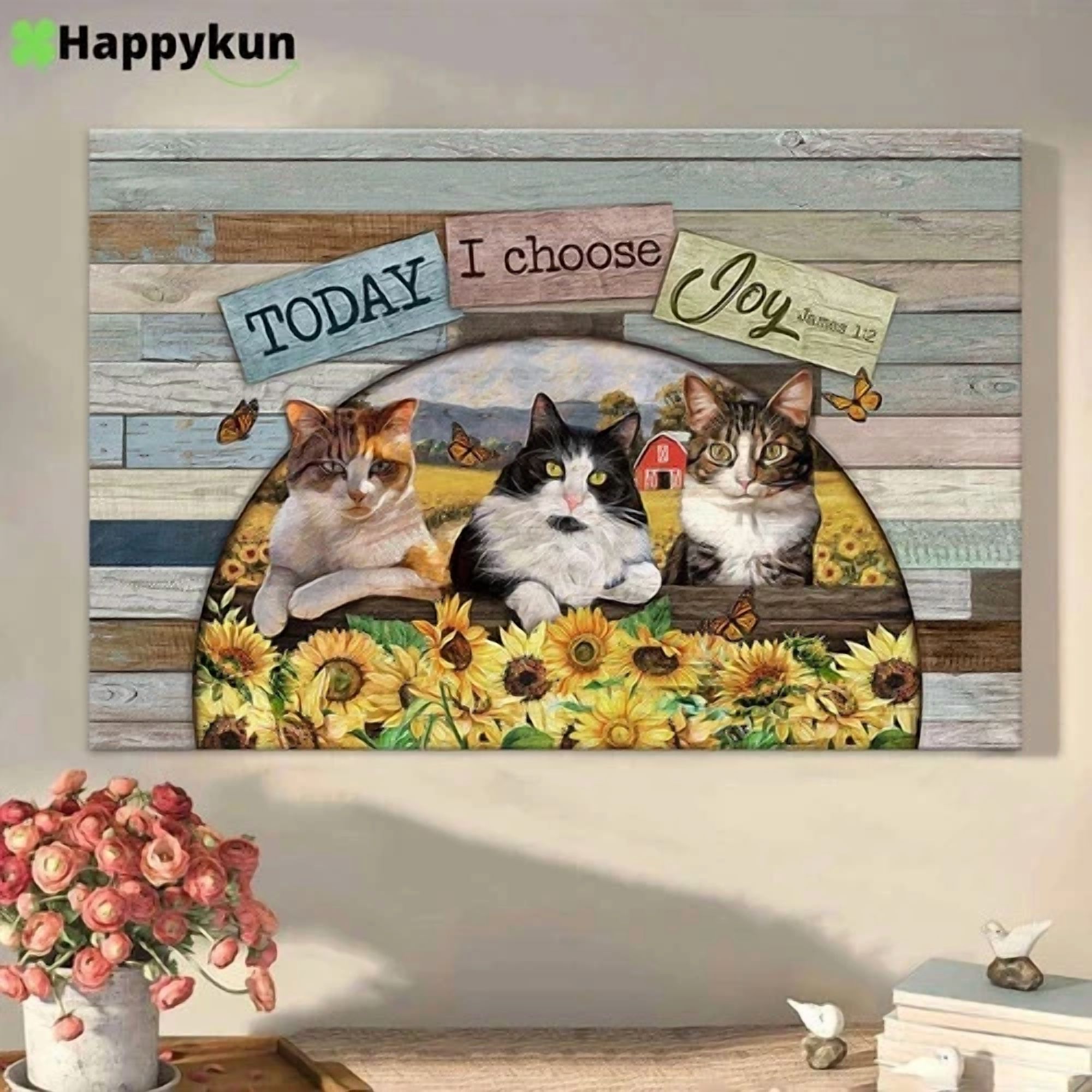 Dopaprint UNFRAMED PAPER POSTER Cat Sunflower Field Today I Choose Joy ...