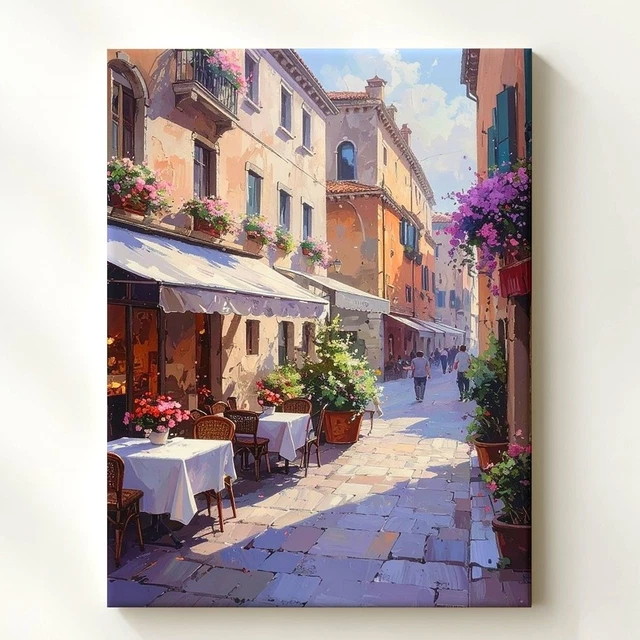 Dopaprint UNFRAMED PAPER POSTER Charming European Alleyway Sunlit Caf ...