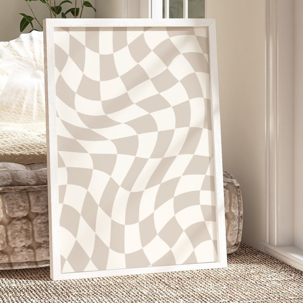 Dopaprint UNFRAMED PAPER POSTER Checkered Wall Art, Beige Checker Art ...
