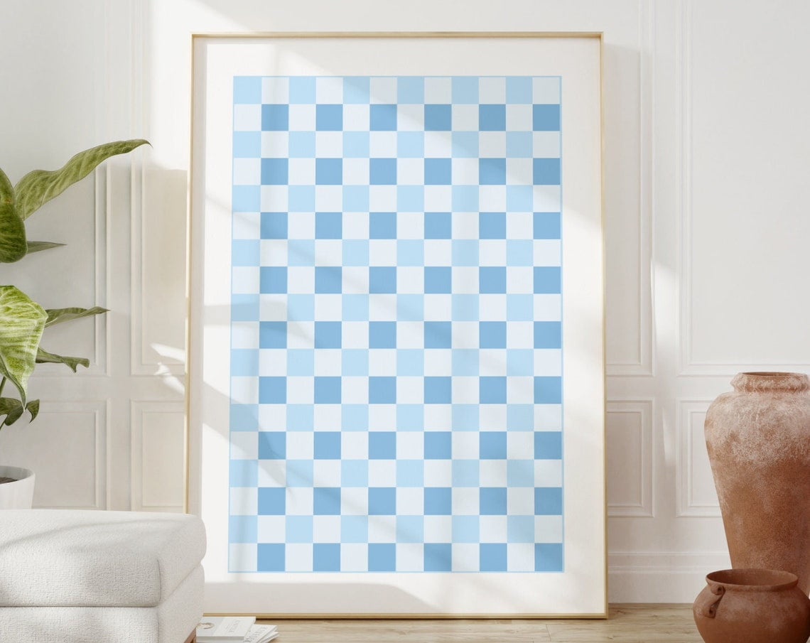 Dopaprint UNFRAMED PAPER POSTER Checkered Wall Art, Blue Checker Art ...