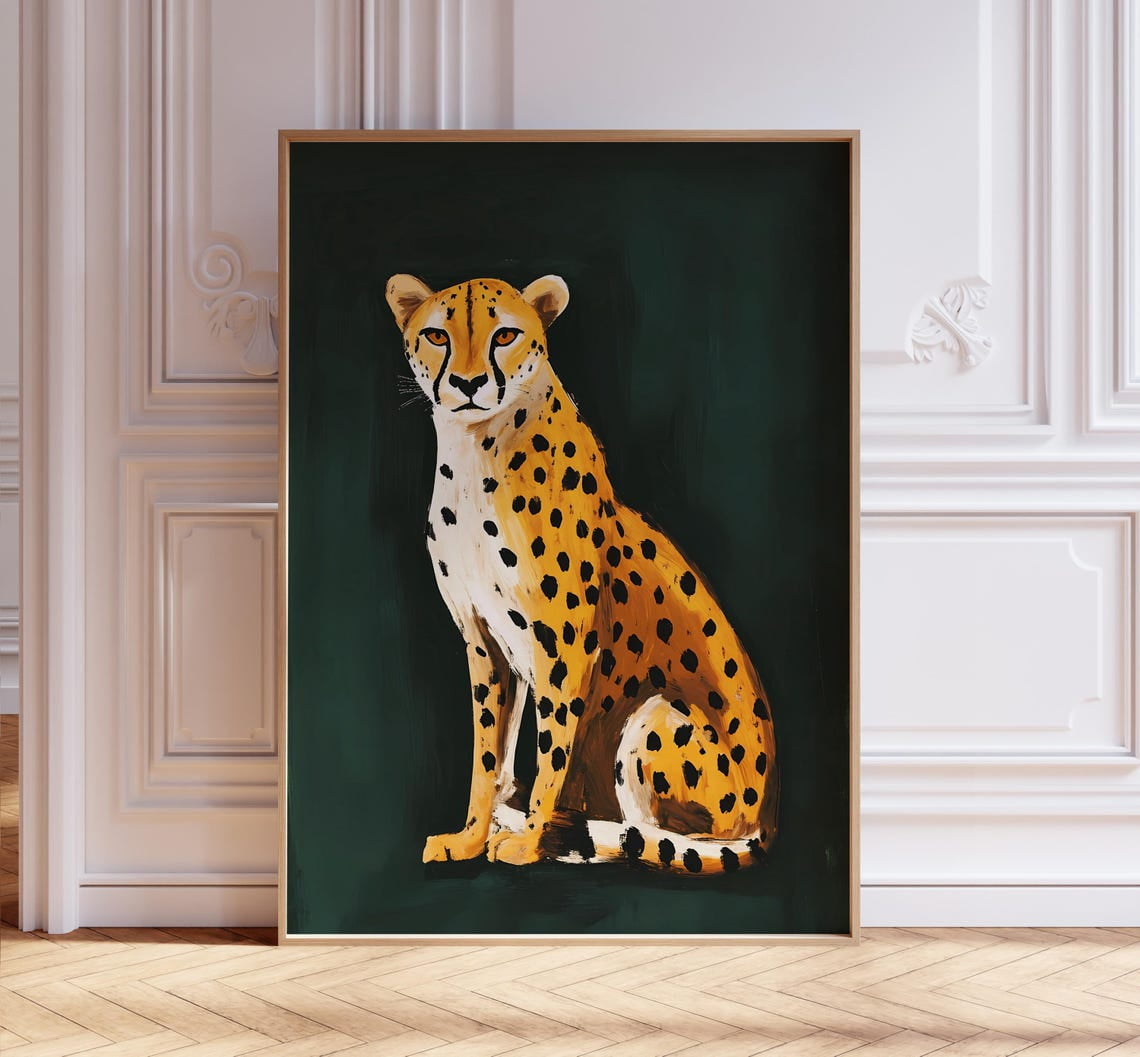 Dopaprint UNFRAMED PAPER POSTER Cheetah On Emerald Green Painting ...