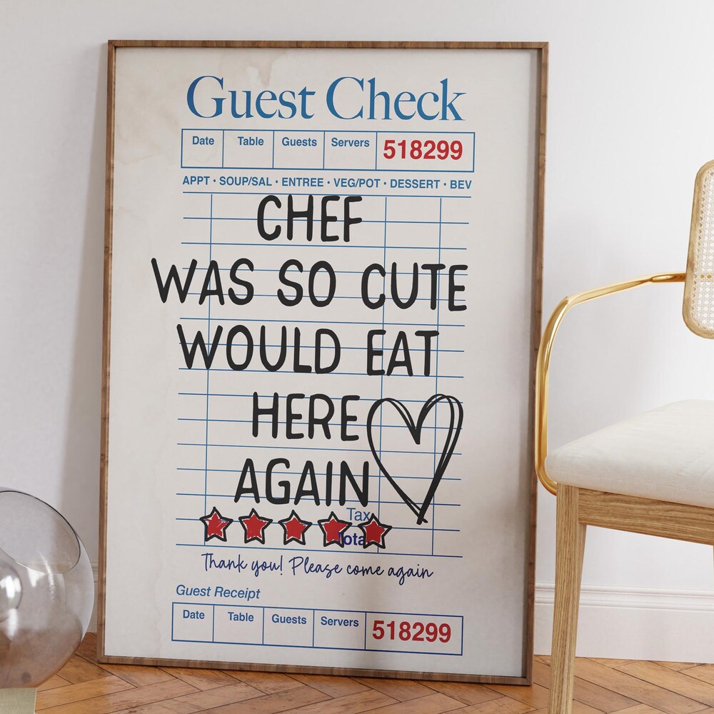 Dopaprint UNFRAMED PAPER POSTER Chef Was Cute Guest Check Poster Trendy ...