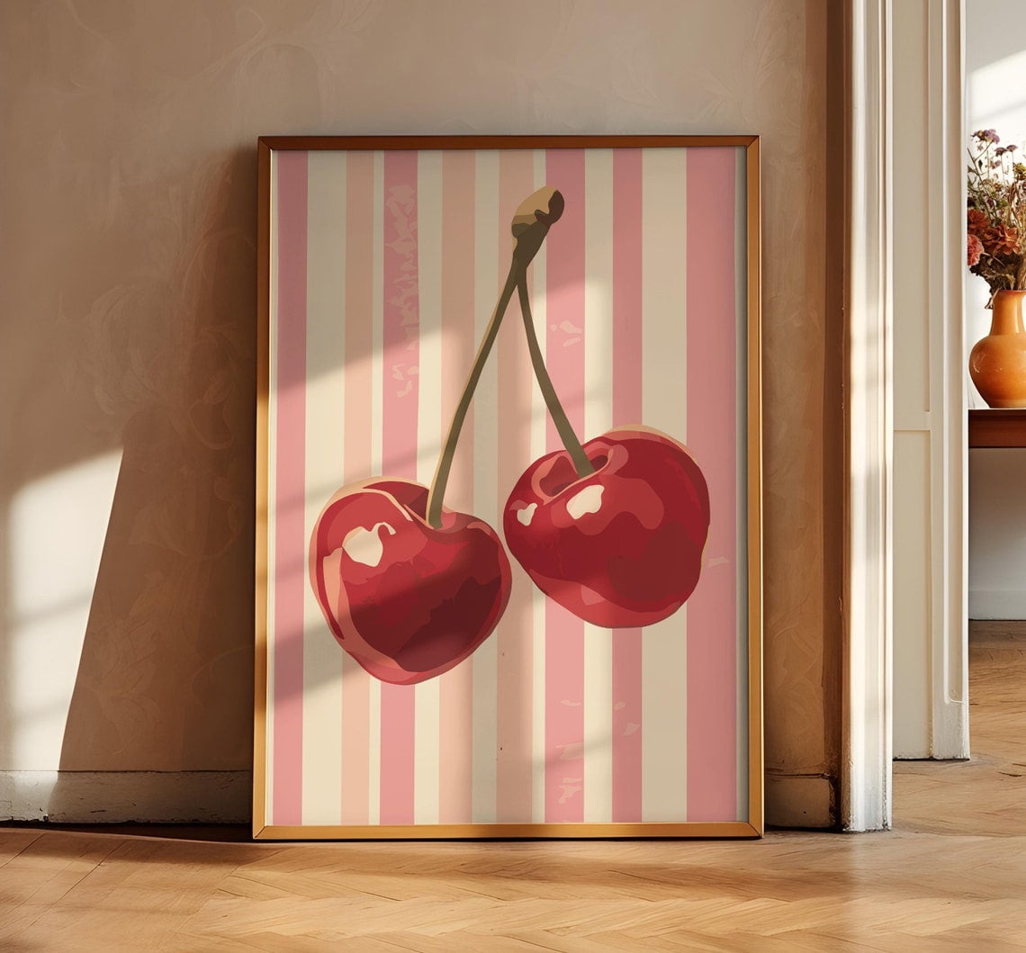 Dopaprint UNFRAMED PAPER POSTER Cherries Retro Drawing, Cherries Wall ...