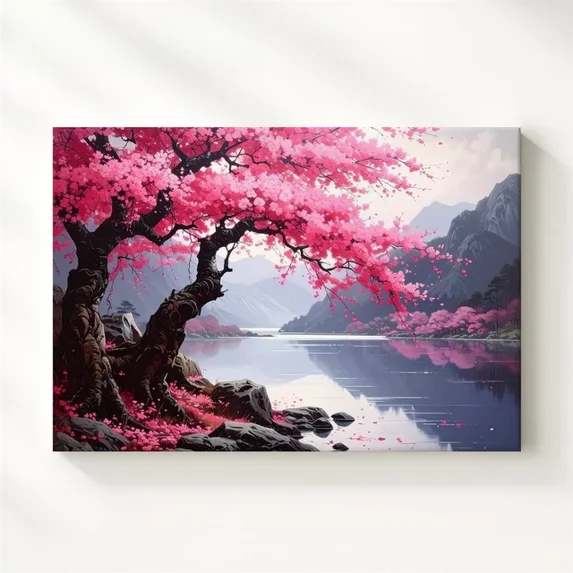 Dopaprint UNFRAMED PAPER POSTER Cherry Blossom Over Still Lake Wall Art Vertical Zen Serenity ...
